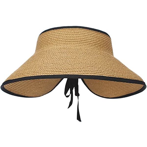 Halmhatt Kvinnor Solkeps Justerbar Ingen Topp för Strand Resor,Sommar ...