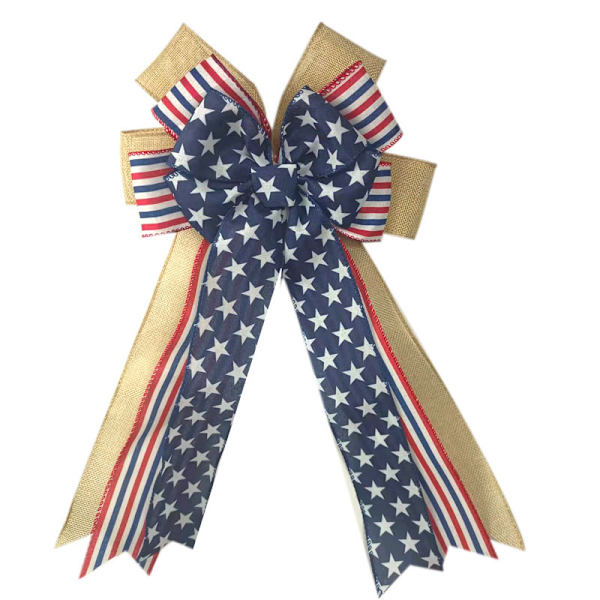 Patriotisk sløjfe, Rød Hvid Blå Stjerner Jute Sløjfe Krans Sløjfe ...