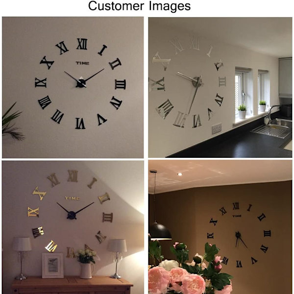 Kultainen DIY Suuri Seinäkello Roomalaiset Numerot Iso Kello 3D Tarrat ...