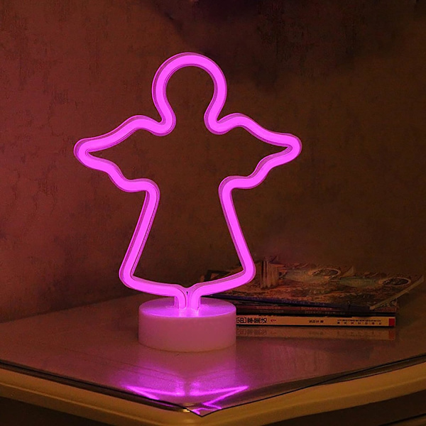 Neon LED Angel Night Lampe med base, batteri eller USB Neon LED Light ...