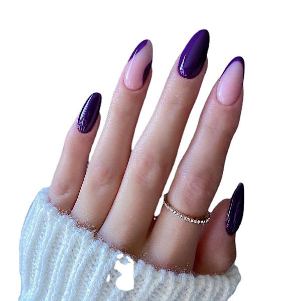 24 stk mandelformede falske negler korte, sorte glitter franske trykk ...