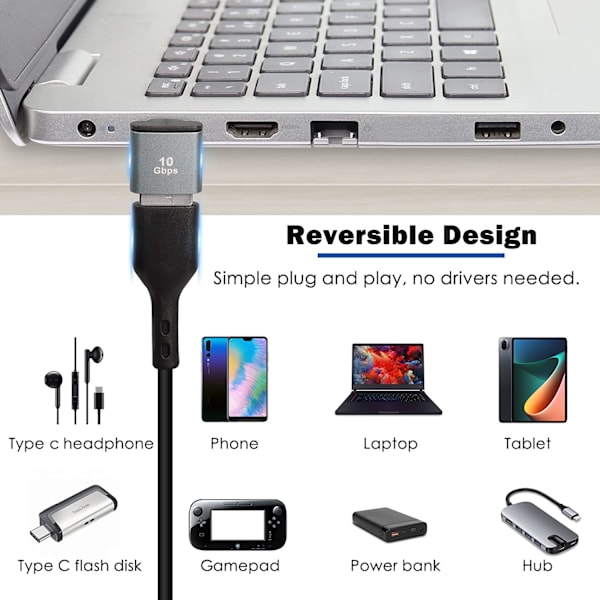 90 graders vinkel USB C till USB 3.1 adapter OTG 10 Gbps typ C hane ...