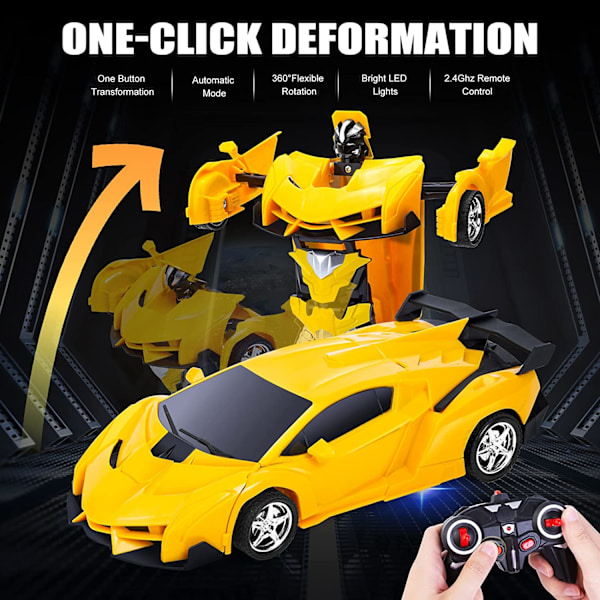 2-in-1-auto (keltainen) kauko-ohjattava robotti, 1:18 muuntaja lelu ...