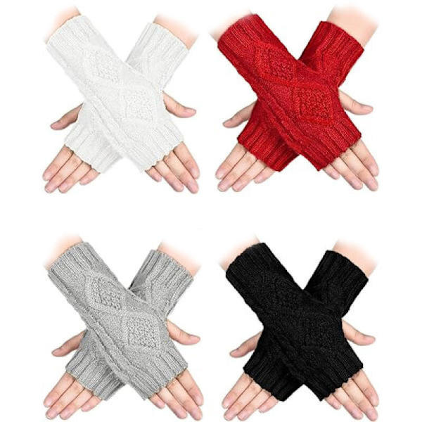 4 par Dam Vinter Varma Stickade Fingerlösa Handskar Tumhål Armvärmare ...