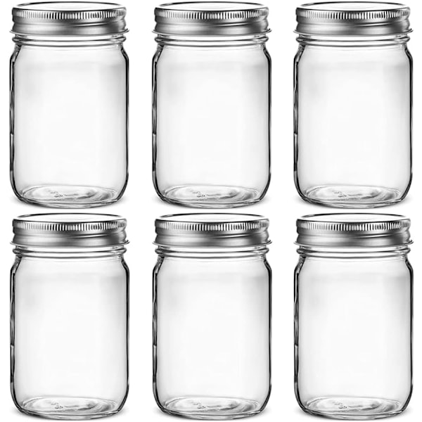 6-pak glasburkar med almindelig åbning, gennemsigtige glasburkar med ...