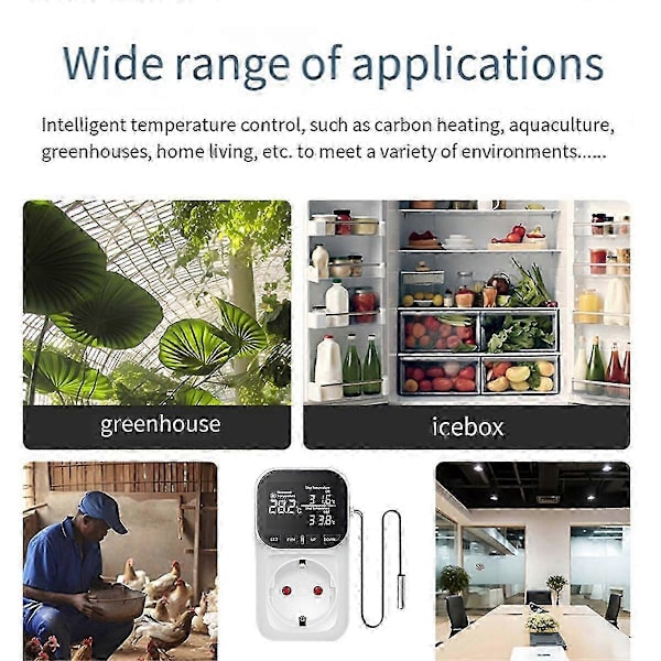 Digital temperaturregulator, Reptil Termostat Timer Switch Stik med sensor til hjemmet, drivhus ...