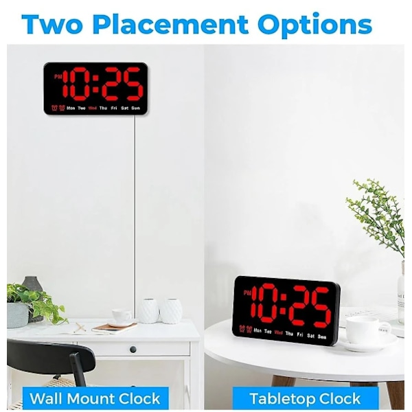 Digitaalinen seinäkello, LED-digitaalinen kello, 12/24 tuntia, suuret ...