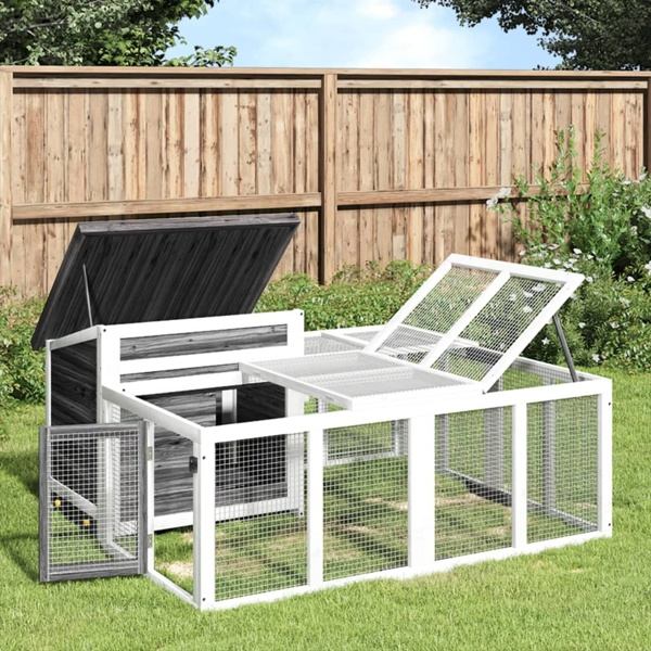 vidaXL Kaninbur grå 144x123x67,5 cm massiv furu Grå | Fyndiq