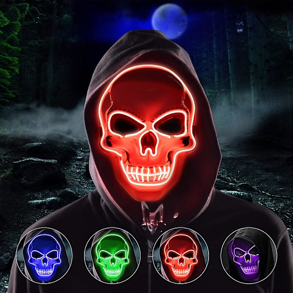 Halloween LED-mask, läskig mask som lyser i mörkret, cosplay, röd | Fyndiq