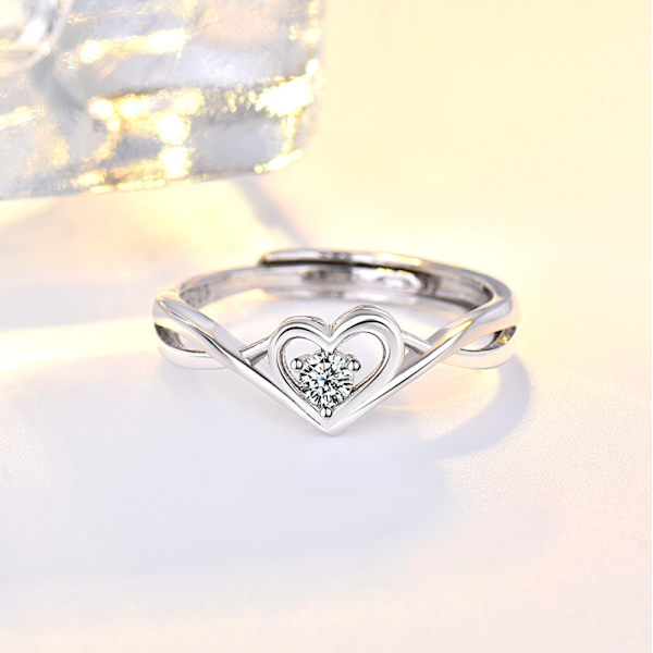 Silver Heart CZ Stone Justerbar Ring Dam Tjejer Smycken Ny | Fyndiq