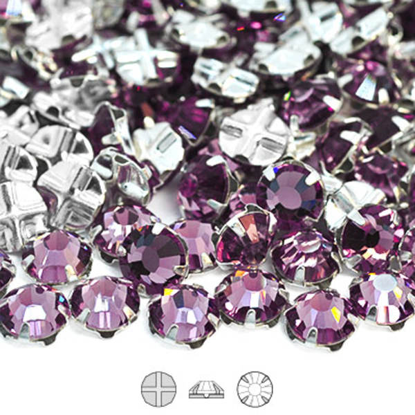Preciosa rose montées, SS30 (ca 6.5mm), silver/Light Amethyst, 1 lila ...