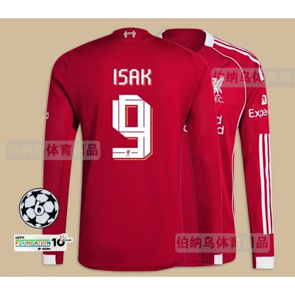 25-26 Liverpool UEFA Champions League Hjemmedrakt Langermet Fotballdrakt Nr. 9 Isak L UCL | Fyndiq