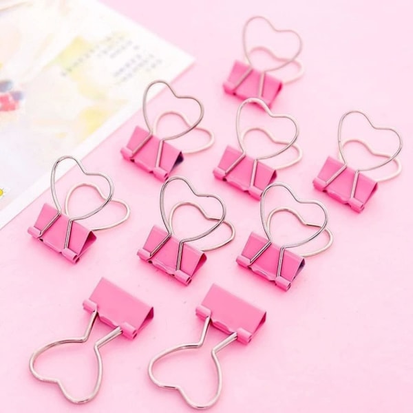 Pink Binder Clips, 10 stk. Pink Clips Hjerteformet Udhulet Metal Binder ...