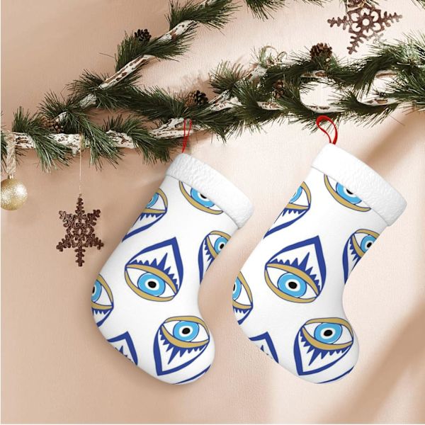 Blå Ögon Mönster Julstrumpor Sammet Julstrumpor med Vit Super Mjuk ...
