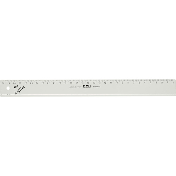 Linjal M+R, plast, 30cm cm/mm Transparent, för vänsterhänta 1/fp ...