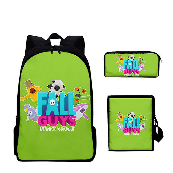3st/ set Anime Fall Guys Skolväska 3d Print Skolryggsäck Med Pennväska ...