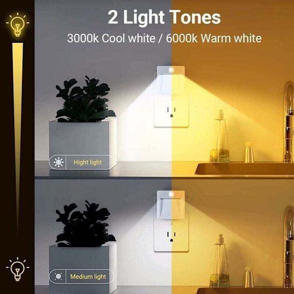 Säädettävä LED-yövalo liiketunnistimella, lämmin/kylmä valkoinen, Plug and Play vauvan ...