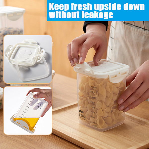 Transparenta förseglade burkar Matförvaringsbehållare med skala för ...