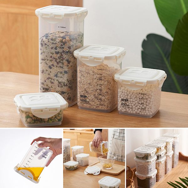 Transparenta förseglade burkar Matförvaringsbehållare med skala för ...