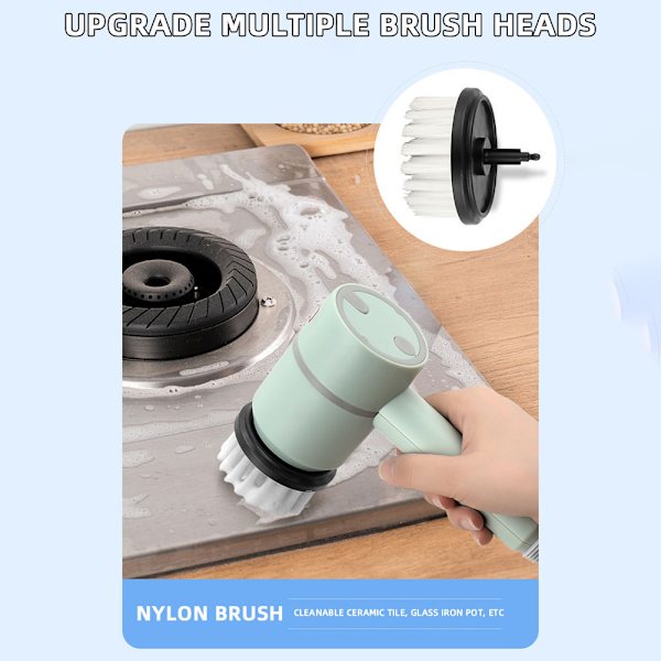 1200mAh Elektrisk Rengöringsborste med 6 Borstar för Kök Badrum Dusch ...