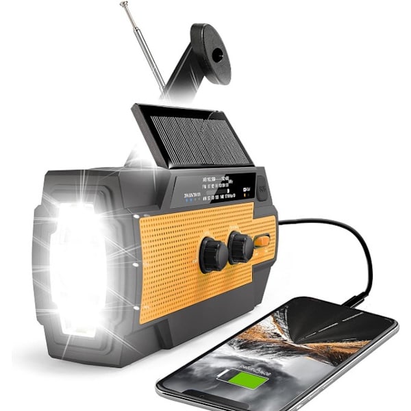Nödradio med solceller och handvev, 4000mAh powerbank, AM FM NOAA väder ...