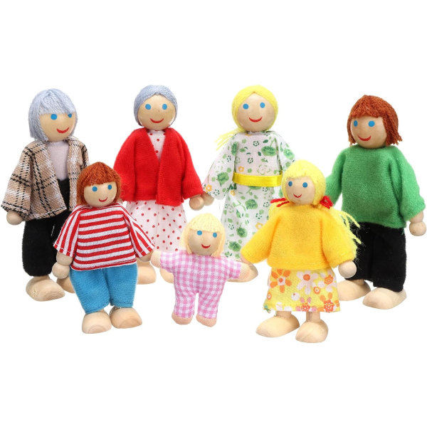 Dockhus, Dockhusmöbler, Dockhus i trä, Set med 7 personer ...