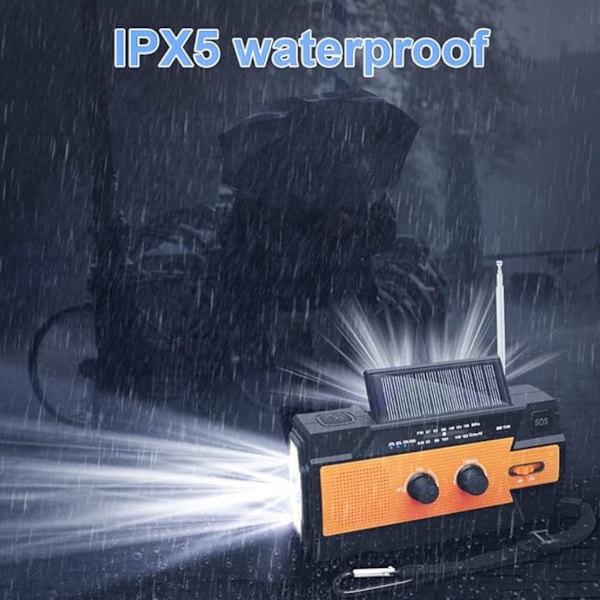 Nödradio med solceller och handvev, 4000mAh powerbank, AM FM NOAA väder ...