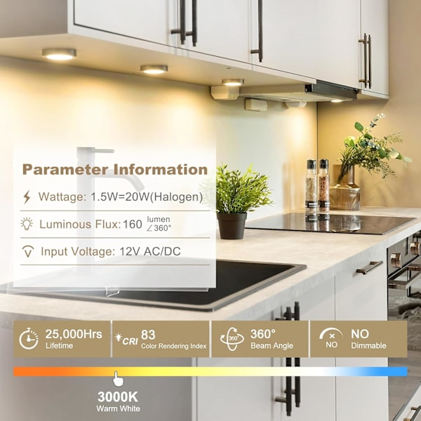 10 kpl G4 1,5 W LED-lamppu, 160 lm, AC/DC 12 V lamput, vaihto, lämmin valkoinen 3000 K, ei ...