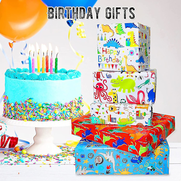 Lasten syntymäpäivän käärepaperiarkkeja - 10 kpl söpöjä eläindinosaurusten käärepaperia | Fyndiq