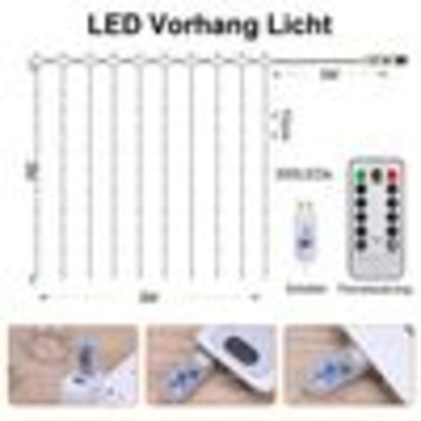 3X3M 300 LED Valoverho 8 Valotilaa Sisä- ja ulkokäyttöön Joulu Koriste ...