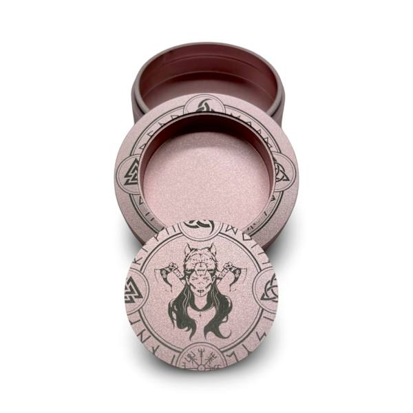 Snusdåse i pink aluminium med kvindelige vikingesymboler Pink | Fyndiq