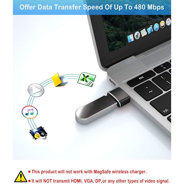 4-pack USB till USB-C-adapter, Typ-C hona till A hane billaddare omvandlare för nya iPhone 16 ...