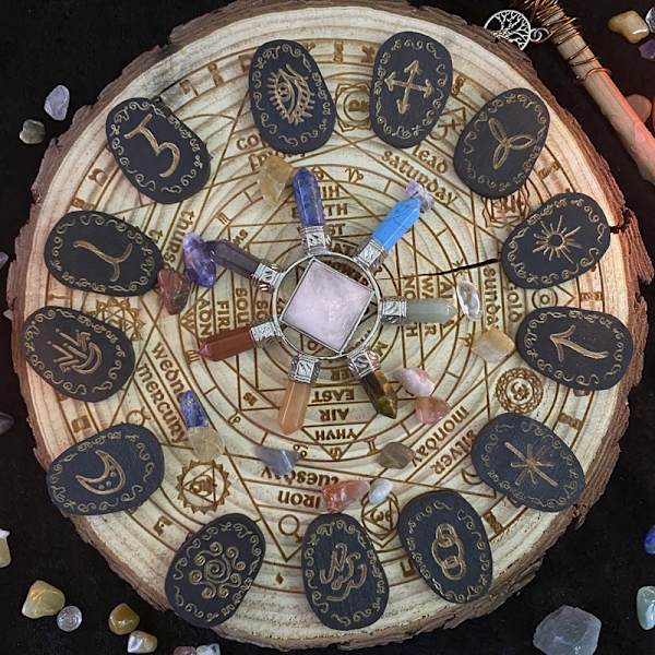 Trä Runes Sten Set Häxor Rune Set 14 ST Graverad Rune Symb Black one ...