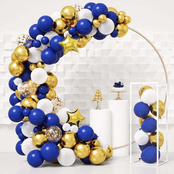 Royal Blå Guld Balloner Girland Bue Kit, Royal Blå Metallic Guld Hvide ...