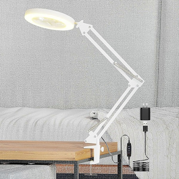 LED Forstørrelseslampe med Klemme, 8-Dioptrier - 10X Glaslinse, 3 ...