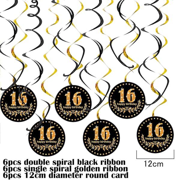 Sort guld tillykke med fødselsdagen pull-flag ballon sæt 16 år gammelt ...
