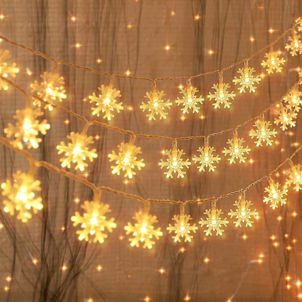 100 Warm Led Christmas Snowflake String Lights Hanging Decorations ...