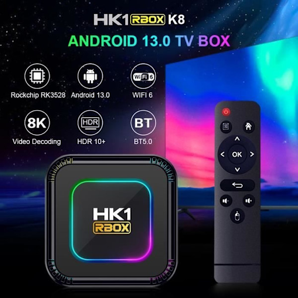 Smart IPTV Box HK1 RBOX-K8 RGB Ljus Android 13 TV Box Rk3528 4GB RAM ...