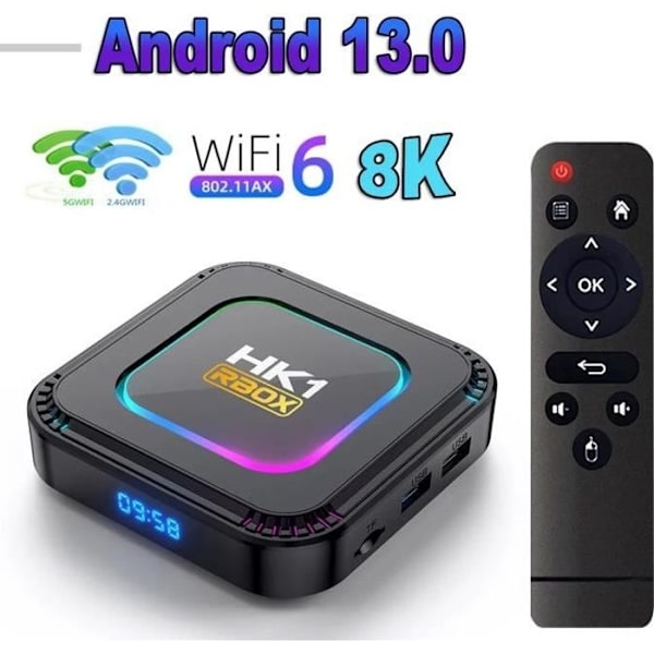 Smart IPTV Box HK1 RBOX-K8 RGB Ljus Android 13 TV Box Rk3528 4GB RAM ...