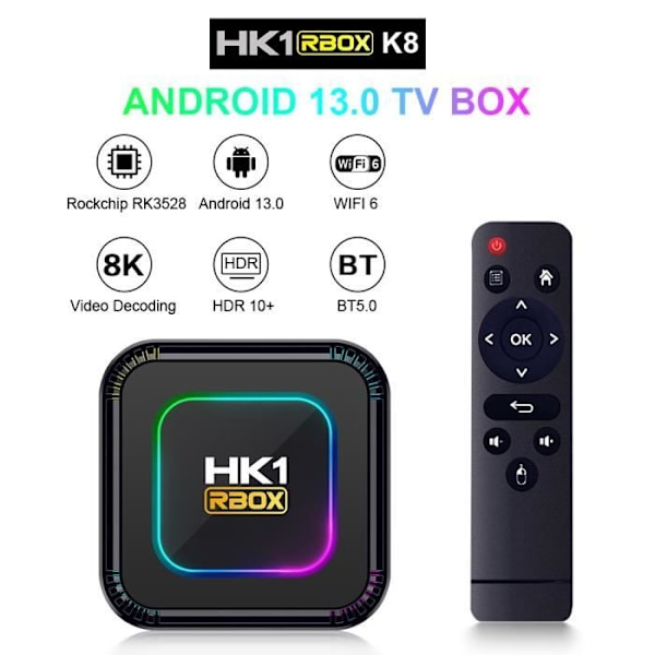 Smart IPTV Box HK1 RBOX-K8 RGB Ljus Android 13 TV Box Rk3528 4GB RAM 32GB ROM 8K Multimedia ...