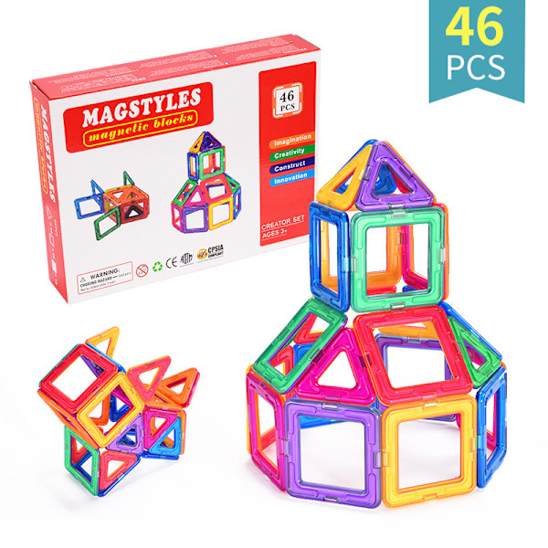 3D Magnetic Tiles - 46 Delar Magnetiska Brickor - Bygg med Magneter ...