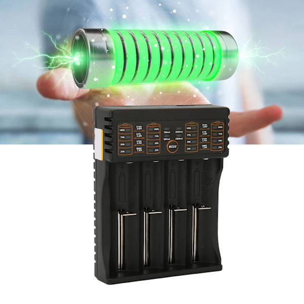 4-roms batterilader med USB-utgang LED-lys Smart Universal batterilader ...