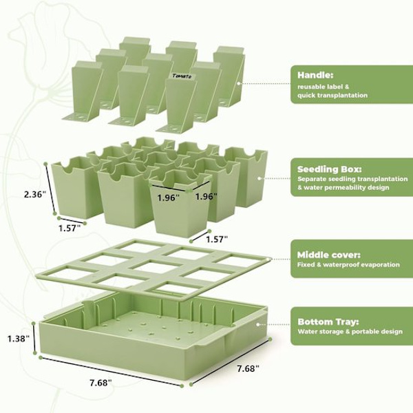 9-cells fröbricka – 5,8 cm djupa celler – med växtetiketter och handtag ...