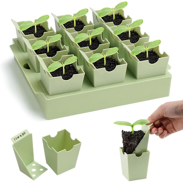 9-cells fröbricka – 5,8 cm djupa celler – med växtetiketter och handtag ...