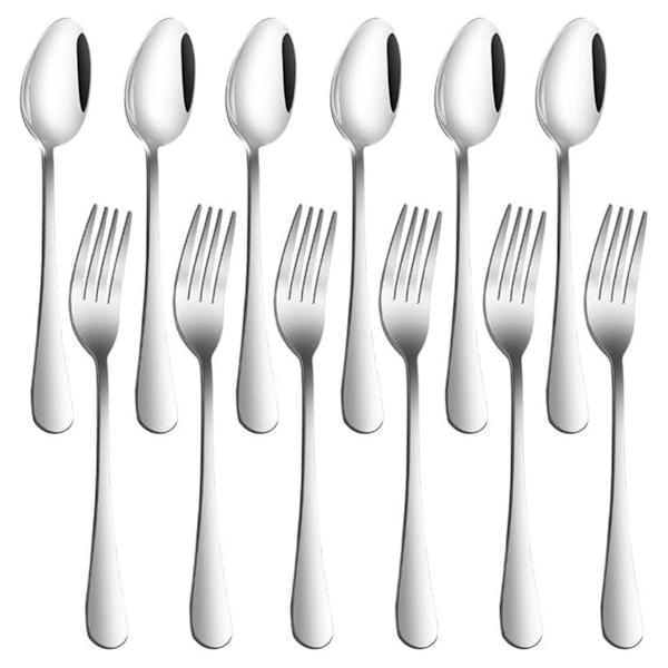 Set med middagsgafflar och skedar, 12 st rostfria skedar och gafflar ...