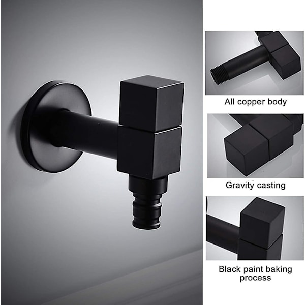 Fyrkantig Vattenkran ,full Koppar Enkel Kallkran Tvättmaskin Kran G1/2 Tråd Svart Balkong ...