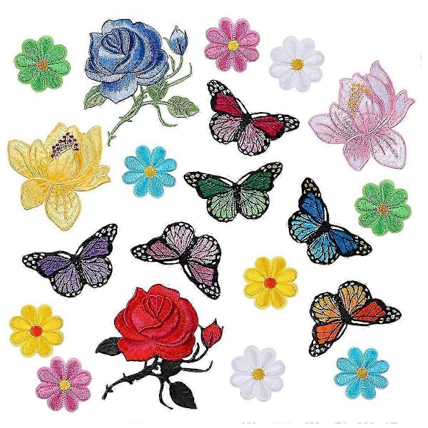 20 st Blommor Fjäril Stryk på Applikationer Sy på Broderi Applikationer ...