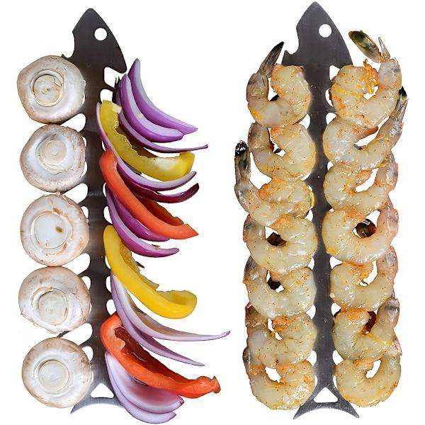 2/4 stk. BBQ-spyd i rustfrit stål, formet som fiskeben, til grillning ...